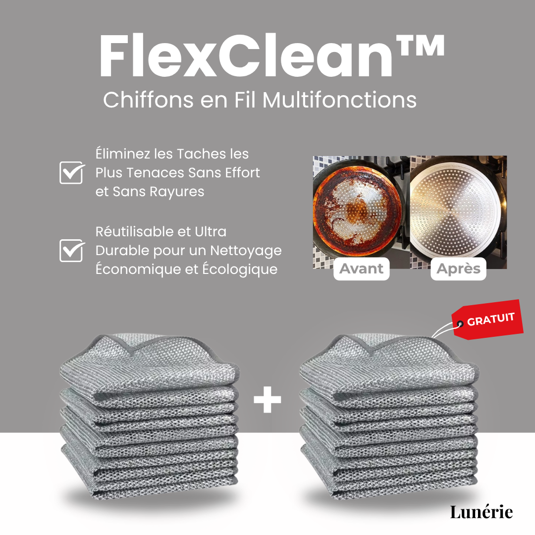 5+5 GRATUIT | FlexClean™ Chiffons en Fil Multifonctions – Lunérie
